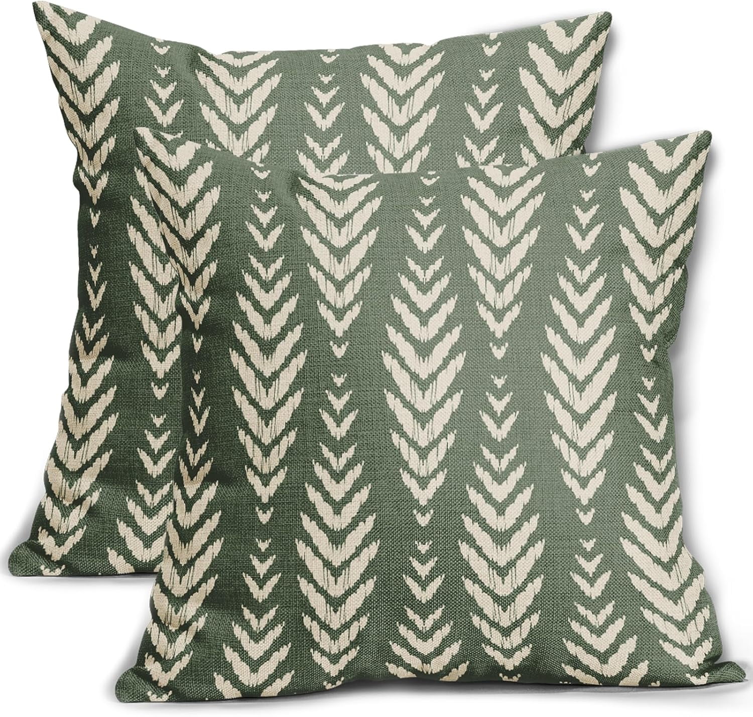 Sage Green Pillow Covers 18x18 Set of 2 Boho Pattern Cream Herringbone ...