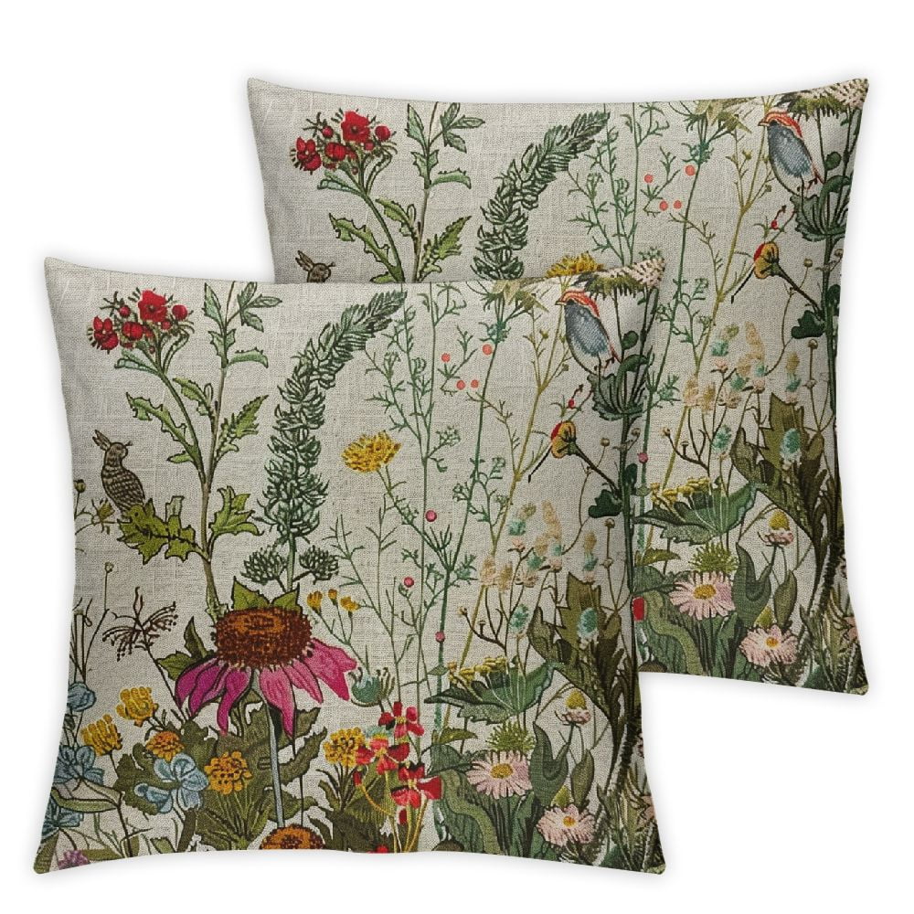 Sage Green Pillow Covers Set of 2, Spring Wildflower Plant Throw ...