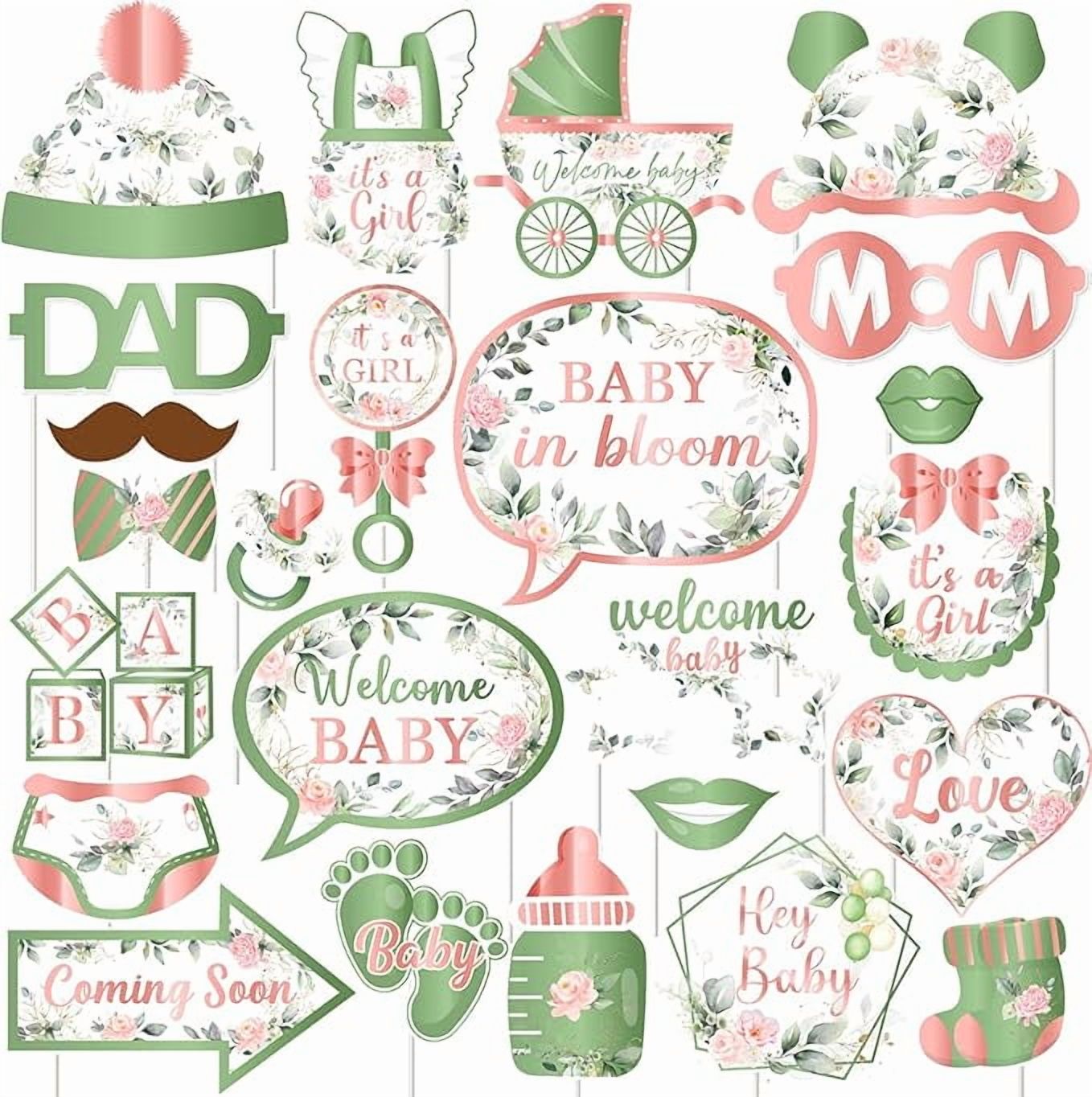 Sage Green and Pink Photo Booth Props for Girls - 24 Pieces Greenery ...