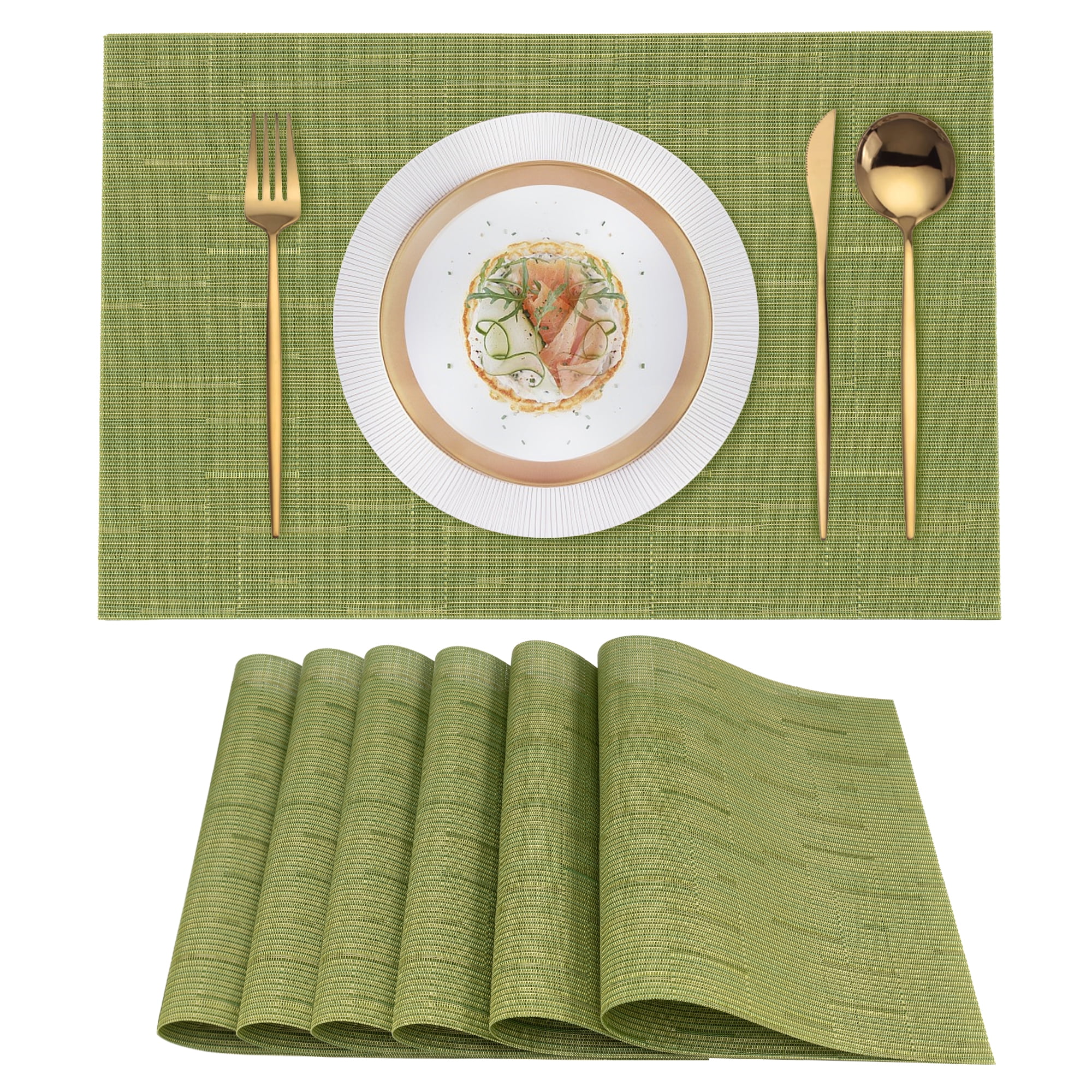 Sage Green Placemats Set of 6 - Heat Resistant Non-Slip Woven Place ...