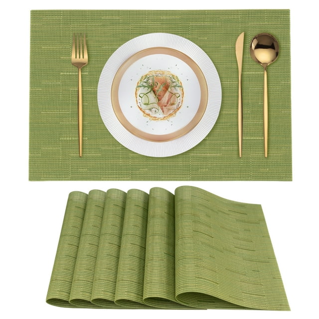 Sage Green Placemats Set of 6 - Heat Resistant Non-Slip Woven Place ...
