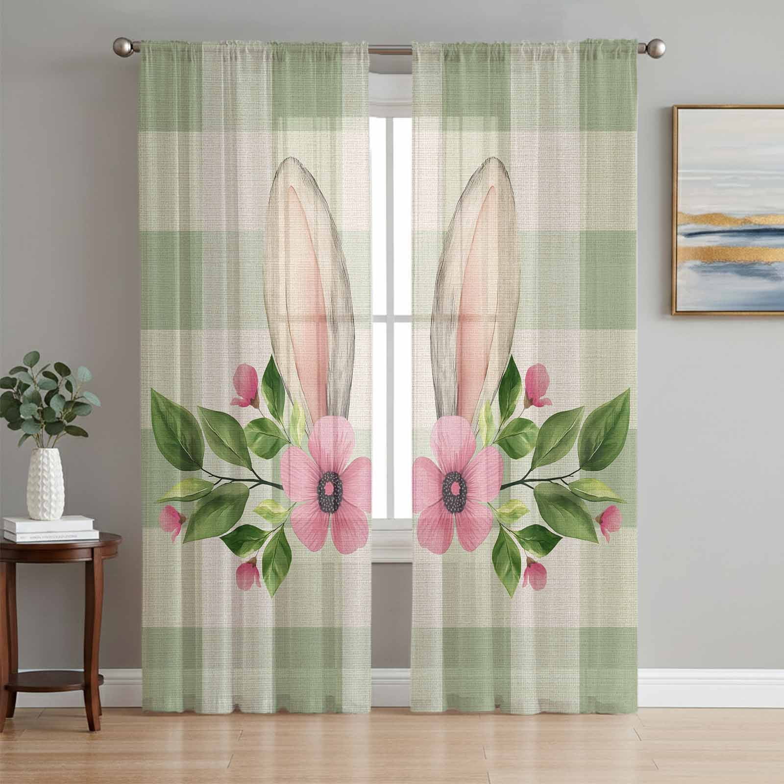 Sage Green Plaid Easter Sheer Curtains 72 Inch Length 2 Panels Set ...