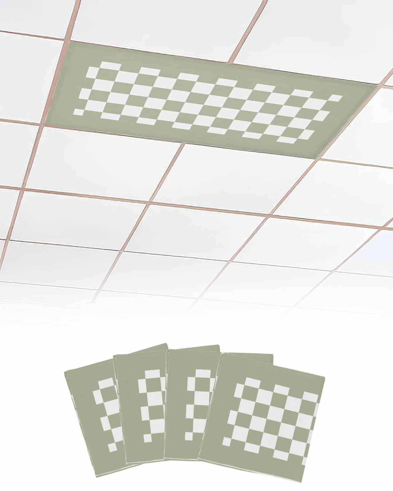 Sage Green Plaid Fluorescent Light Covers for Ceiling Lights 4x2 feet,4 ...