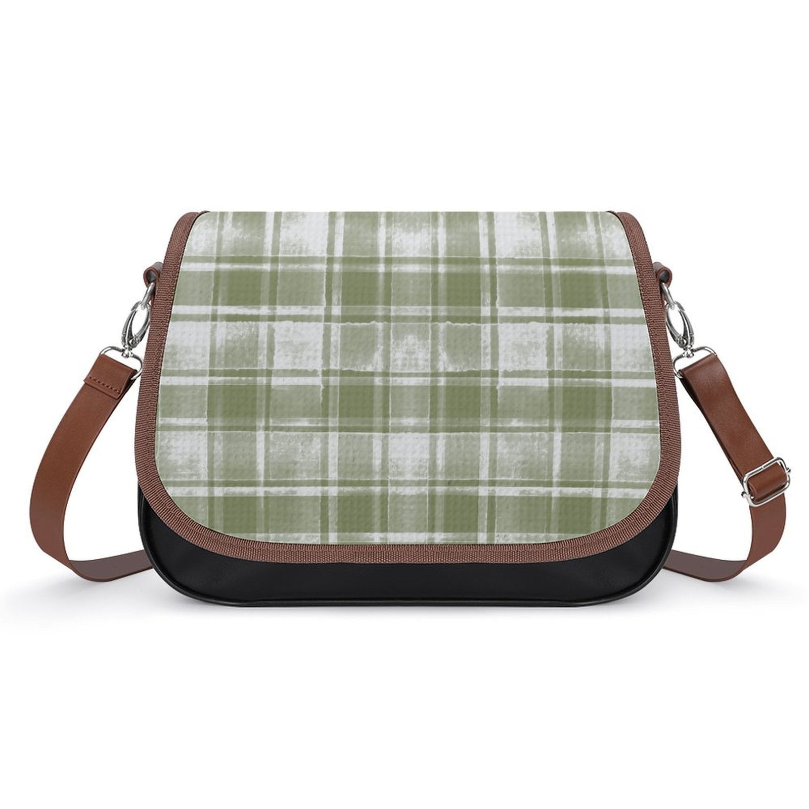 Sage Green Plaid Pu Leather Shoulder Bag Essential For Daily Travel ...