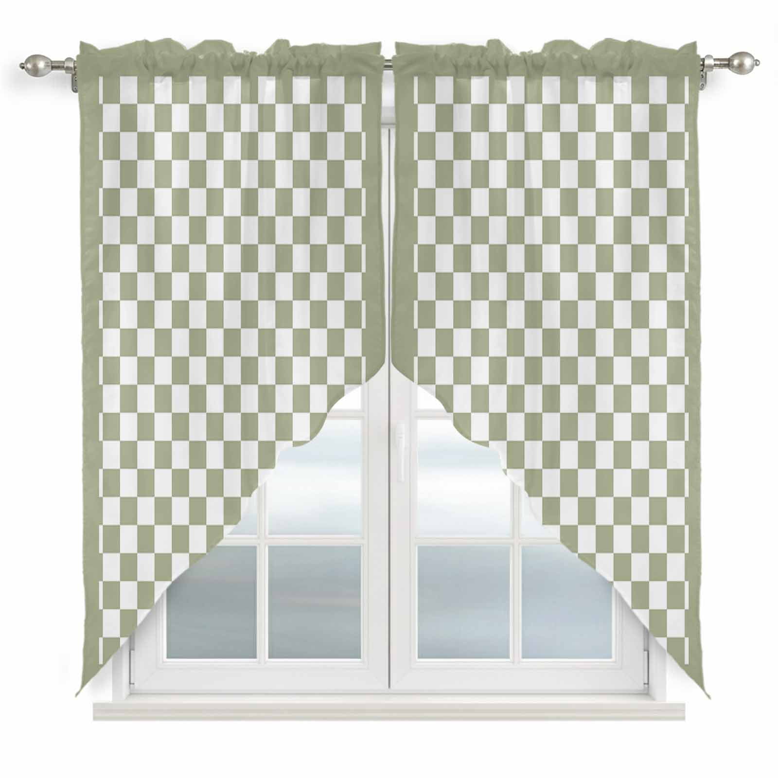Sage Green Plaid Swag Curtain Valances, Farmhouse Green White Checkered ...