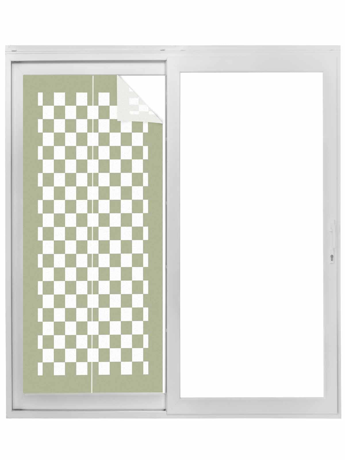 Sage Green Plaid Window Privacy Film, Farmhouse Green White Checkered ...