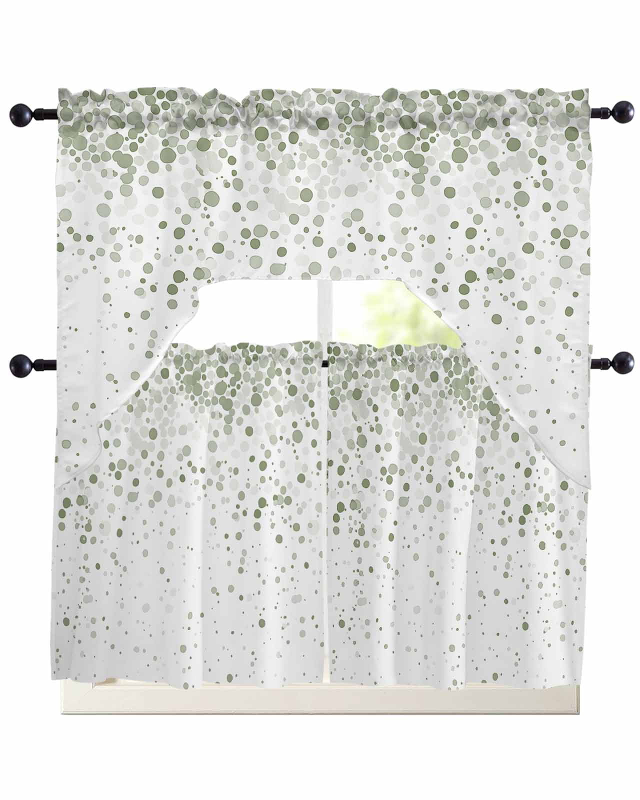 Sage Green Polka Dot Kitchen Curtains Sets 24 Inch Length with Valance ...
