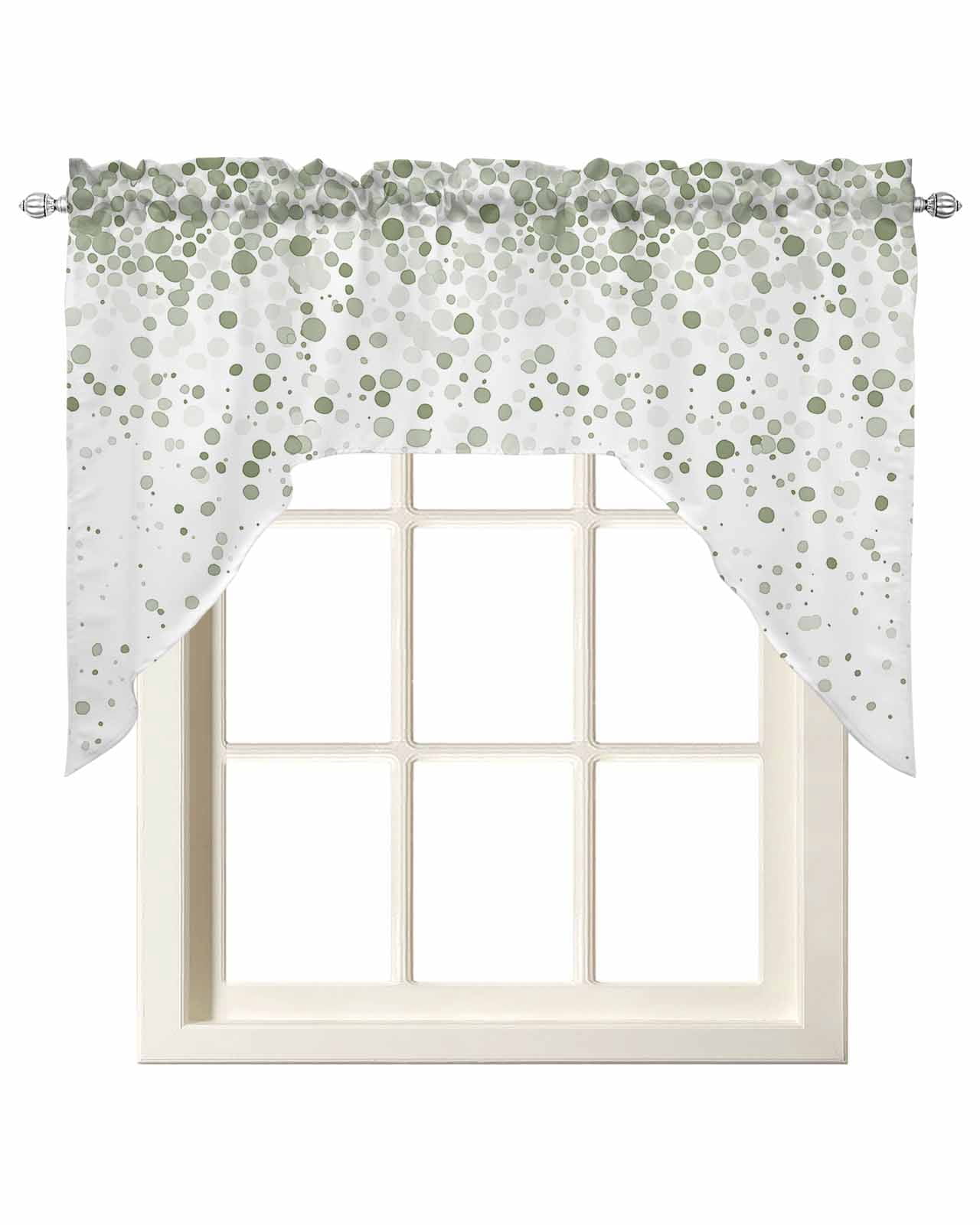Sage Green Polka Dot Kitchen Curtains Swag Valance for Windows/Bathroom ...