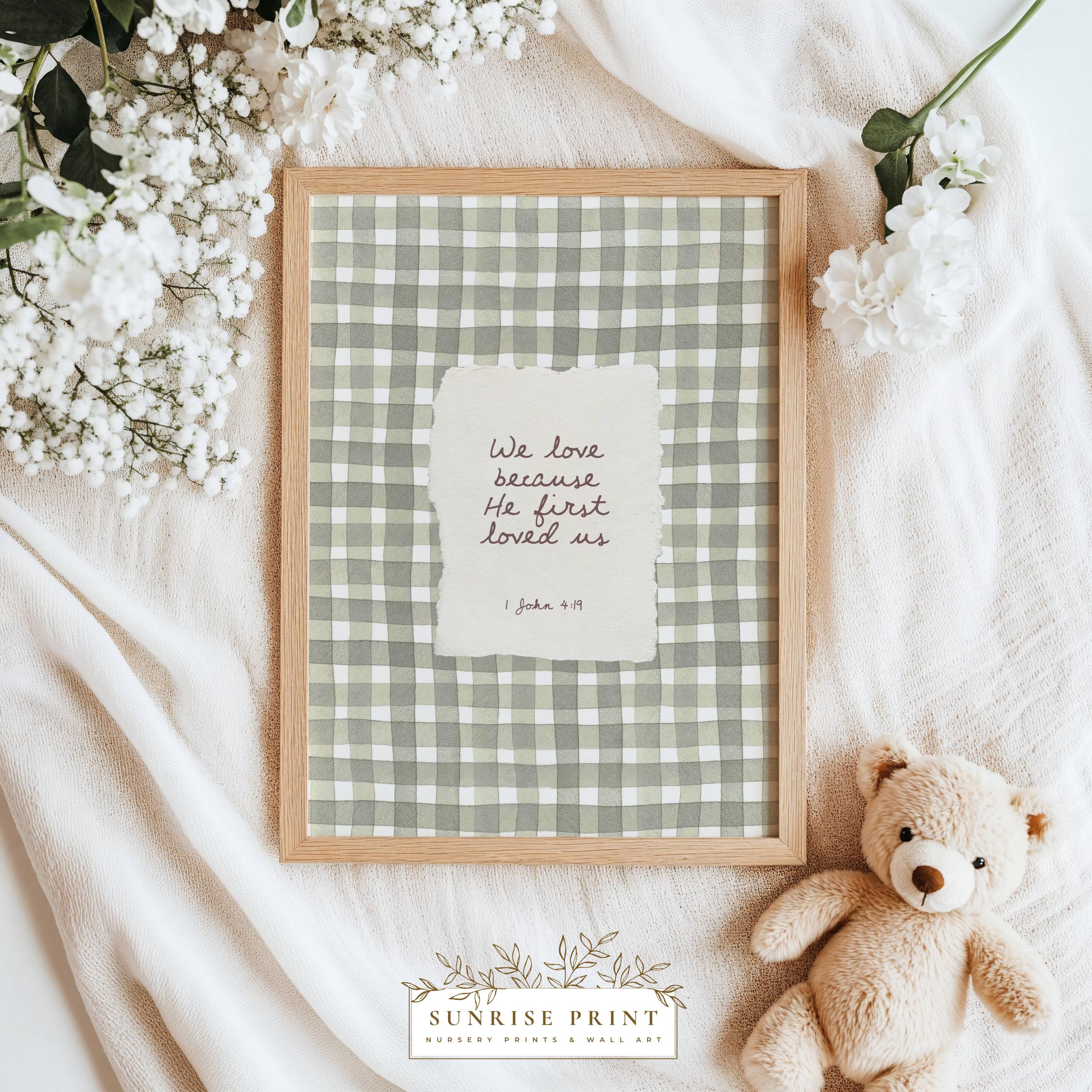 Sage Green Poster Green Scripture Art Gingham Boy Nursery Christian ...