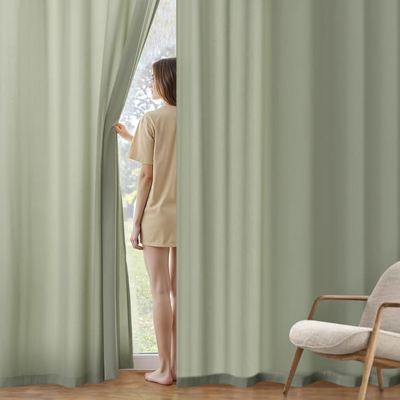 Sage Green Privacy Sheer Curtains, 96 Inch Light Filtering Semi Sheer ...