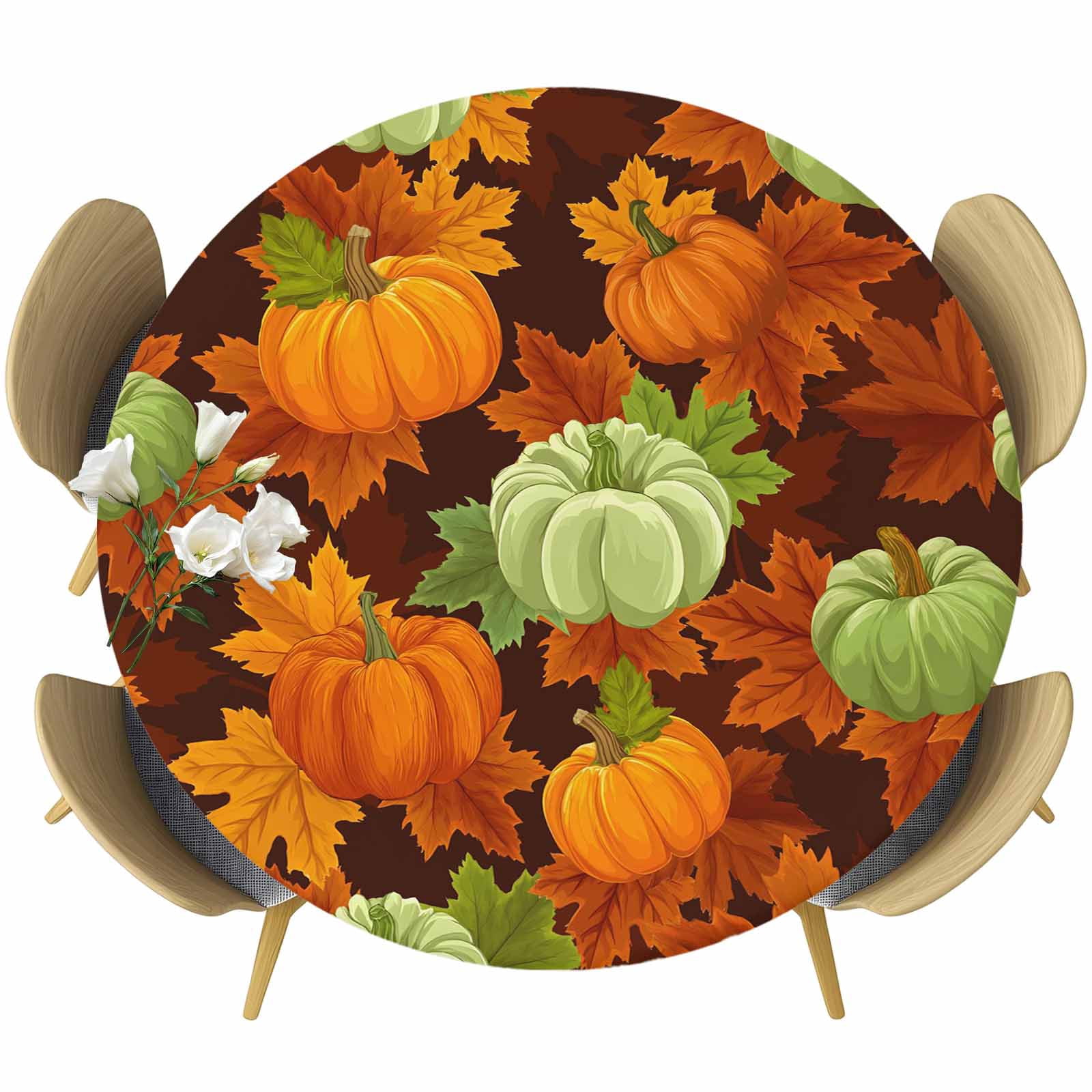 Sage Green Pumpkin Fall Round Tablecloth, Fitted Table Cover with ...