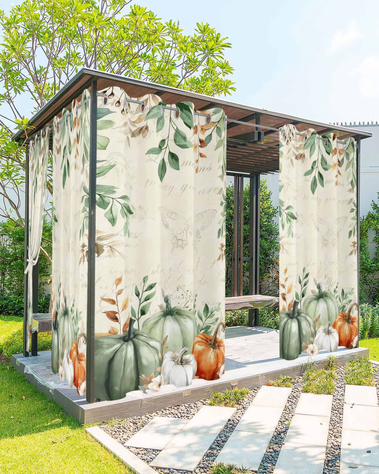 Sage Green Pumpkin Outdoor Curtains for Patio Waterproof, Thanksgiving ...