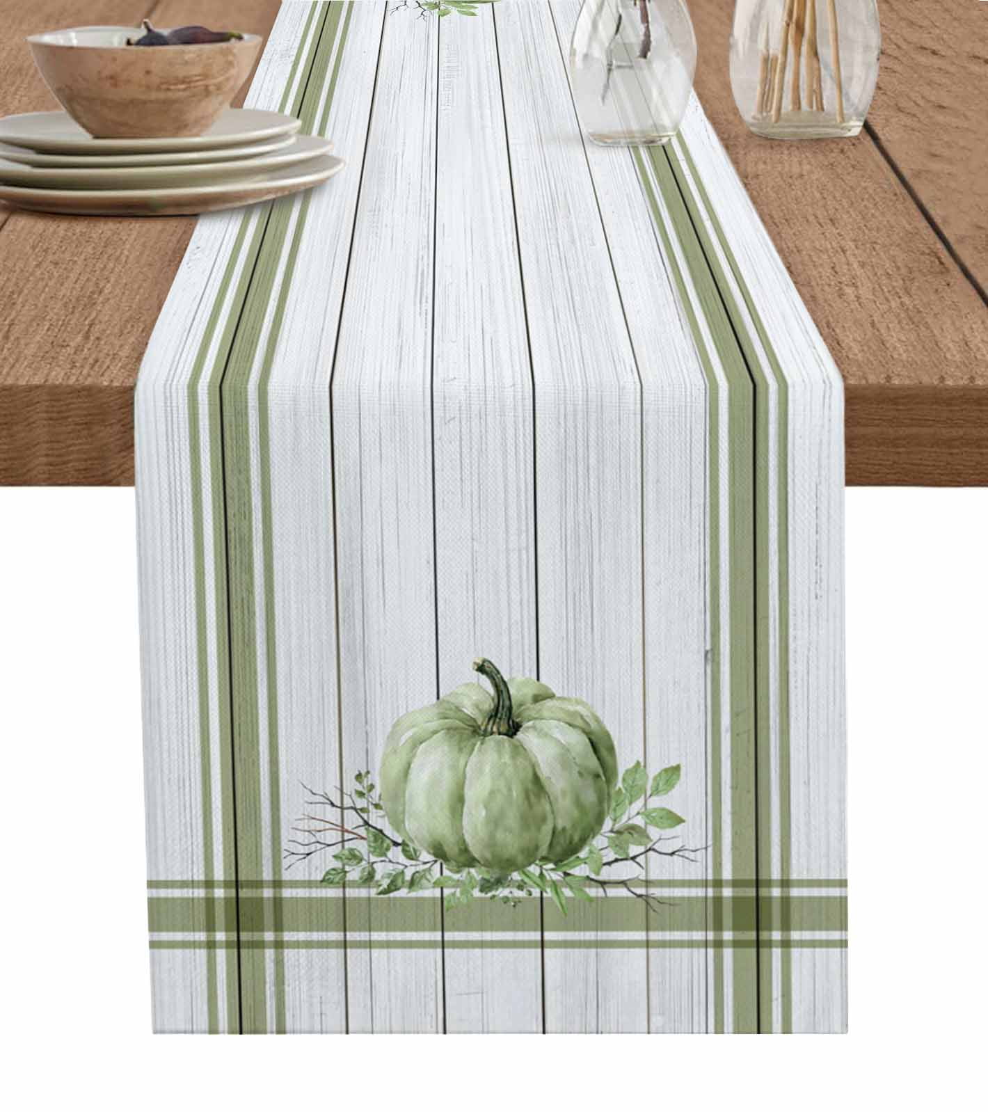 Sage Green Pumpkin Table Runner 90 Inches, Thanksgiving Fall Leaf Retro ...