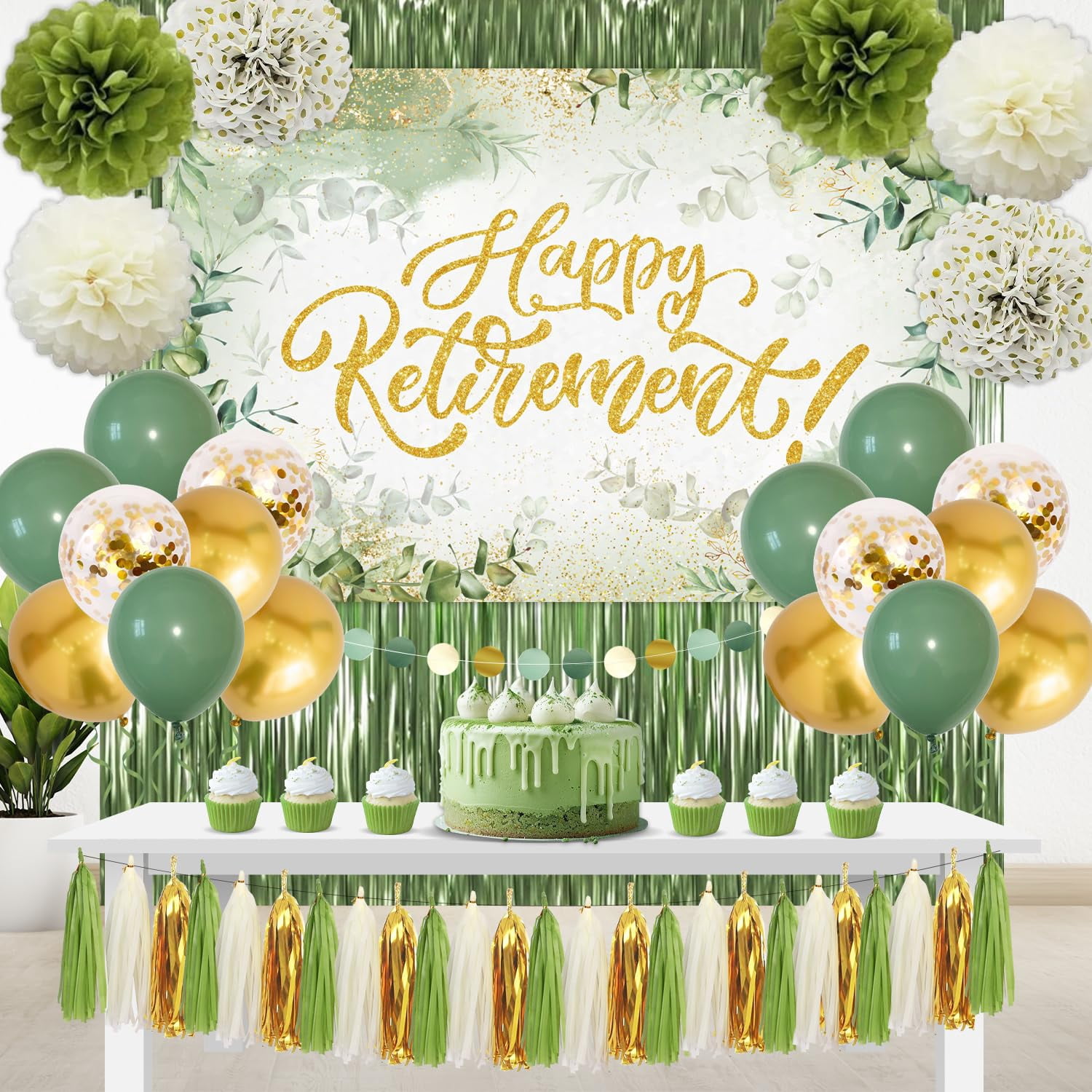 Sage Green Retirement Party Decorations - Happy Retirement Banner Foil ...