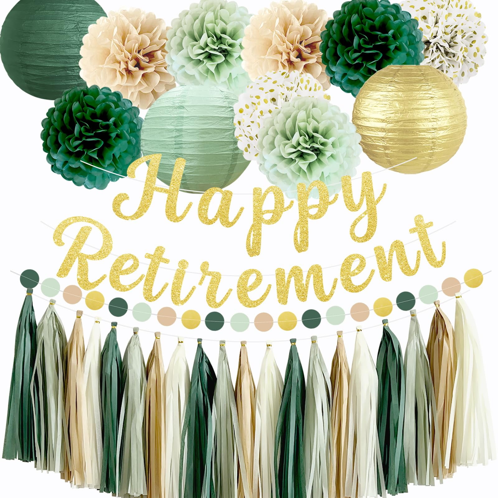 Sage Green RetirementTRDN Party Decorations, Happy Retirement Banner ...