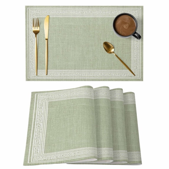 Sage Green Retro Greek Key Placemats Set of 12 Geometric Greece Ancient ...