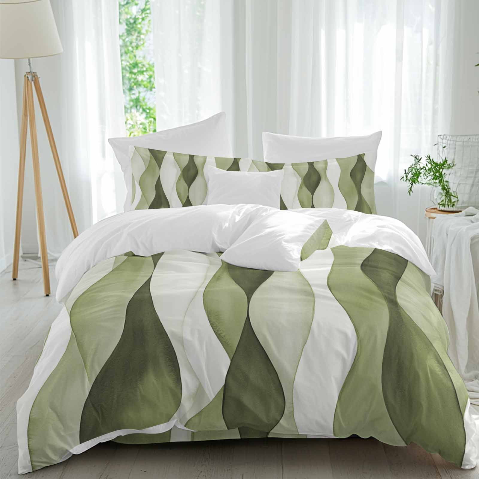 Sage Green Ripple Duvet Cover Set Queen Size Abstract Gradient ...