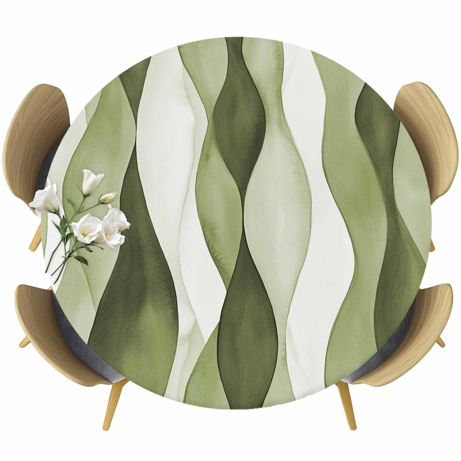 Sage Green Ripple Round Fitted Table Cover Abstract Gradient Watercolor ...
