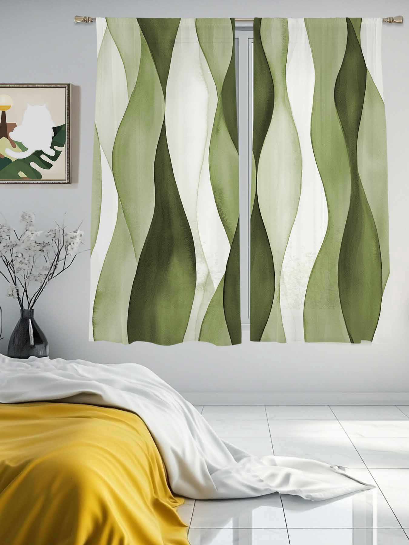 Sage Green Ripple Sheer Curtains 72 Inches Long 2 Panels, Semi Sheer ...