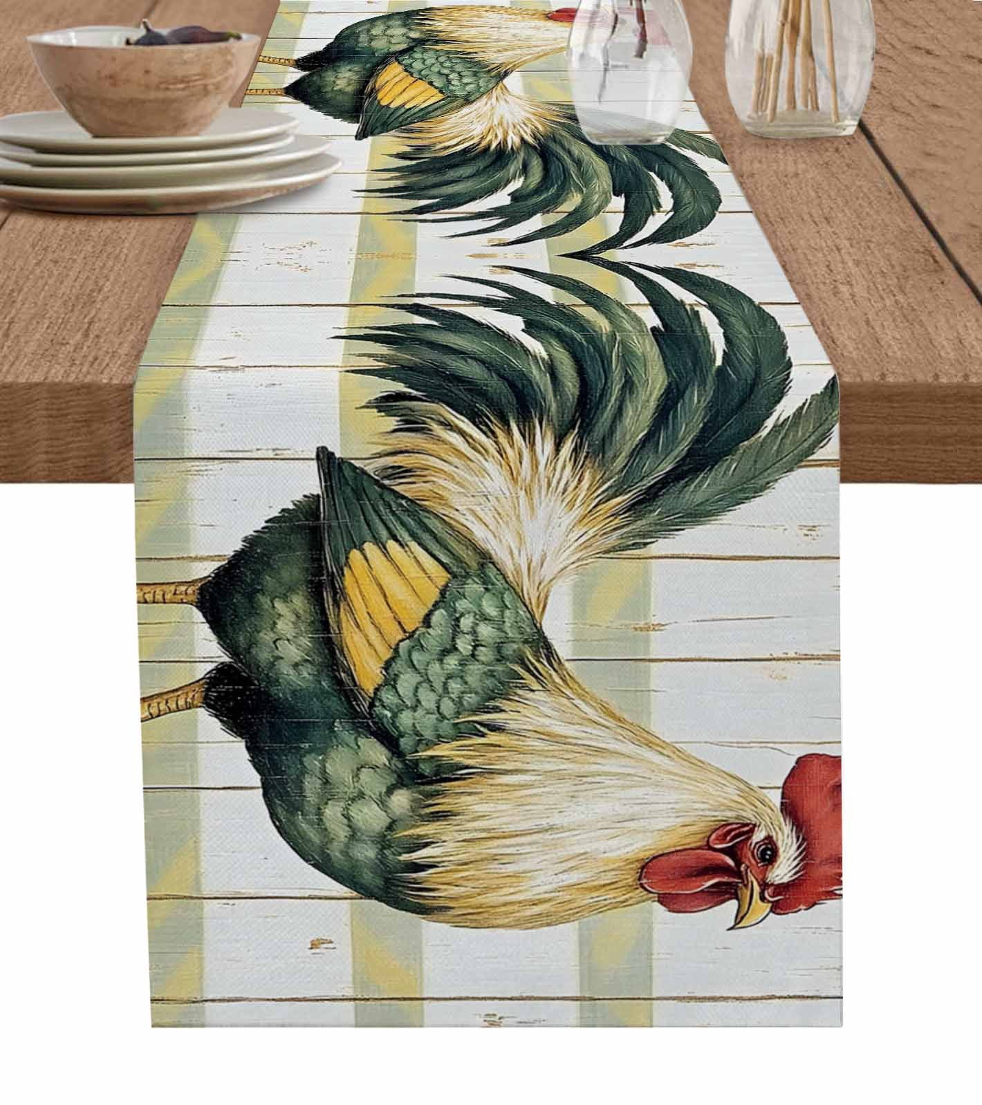 Sage Green Rooster Table Runner 48 Inches, Vintage Animals Wooden ...