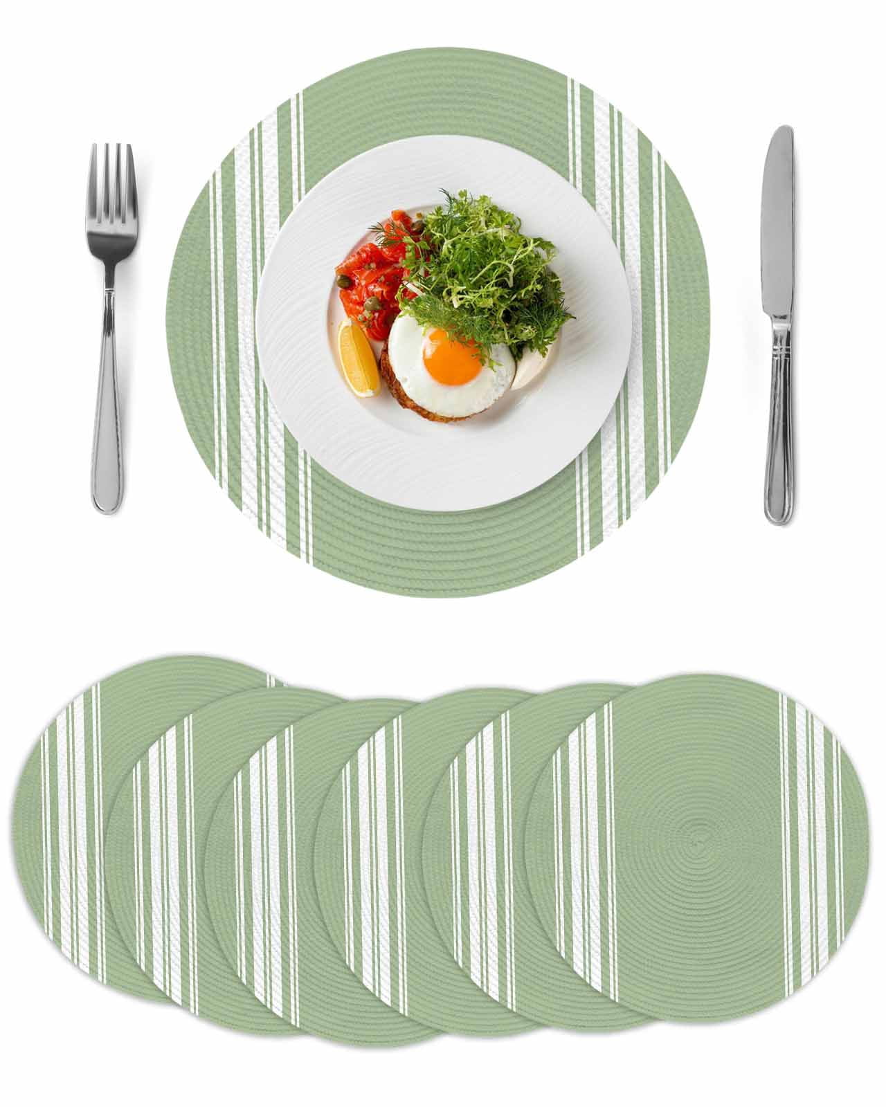 Sage Green Round 13 Inch Placemats Set of 6, Farmhouse Sage Green White ...