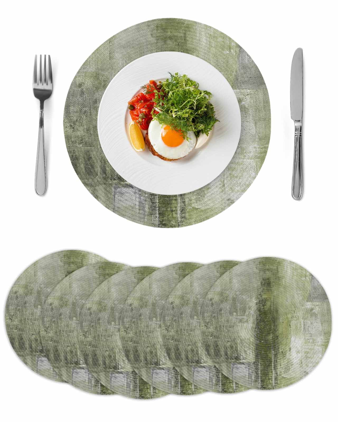 Sage Green Round 13 Inch Placemats Set of 6, Retro Oil Painting Modern ...
