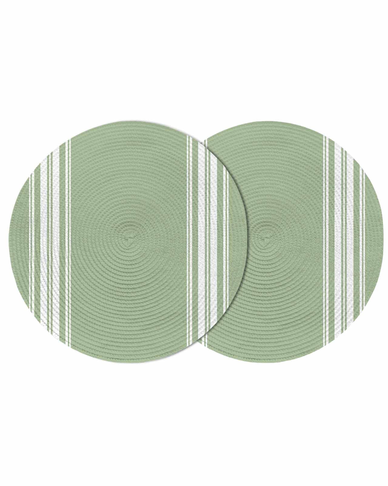 Sage Green Round 15 Inch Placemats Set of 2, Farmhouse Sage Green White ...