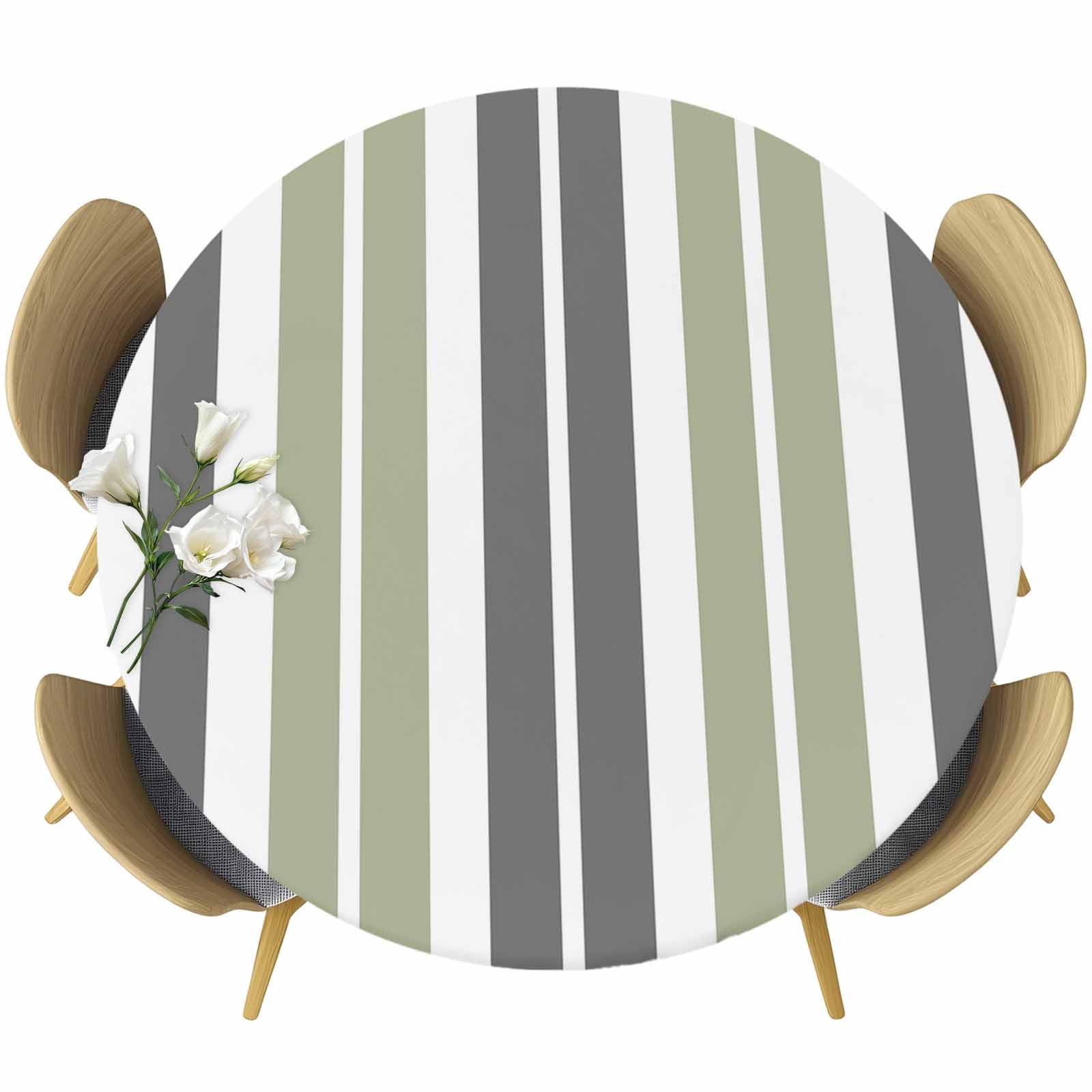 Sage Green Round Fitted Table Cover and Grey Striped Rectangular ...