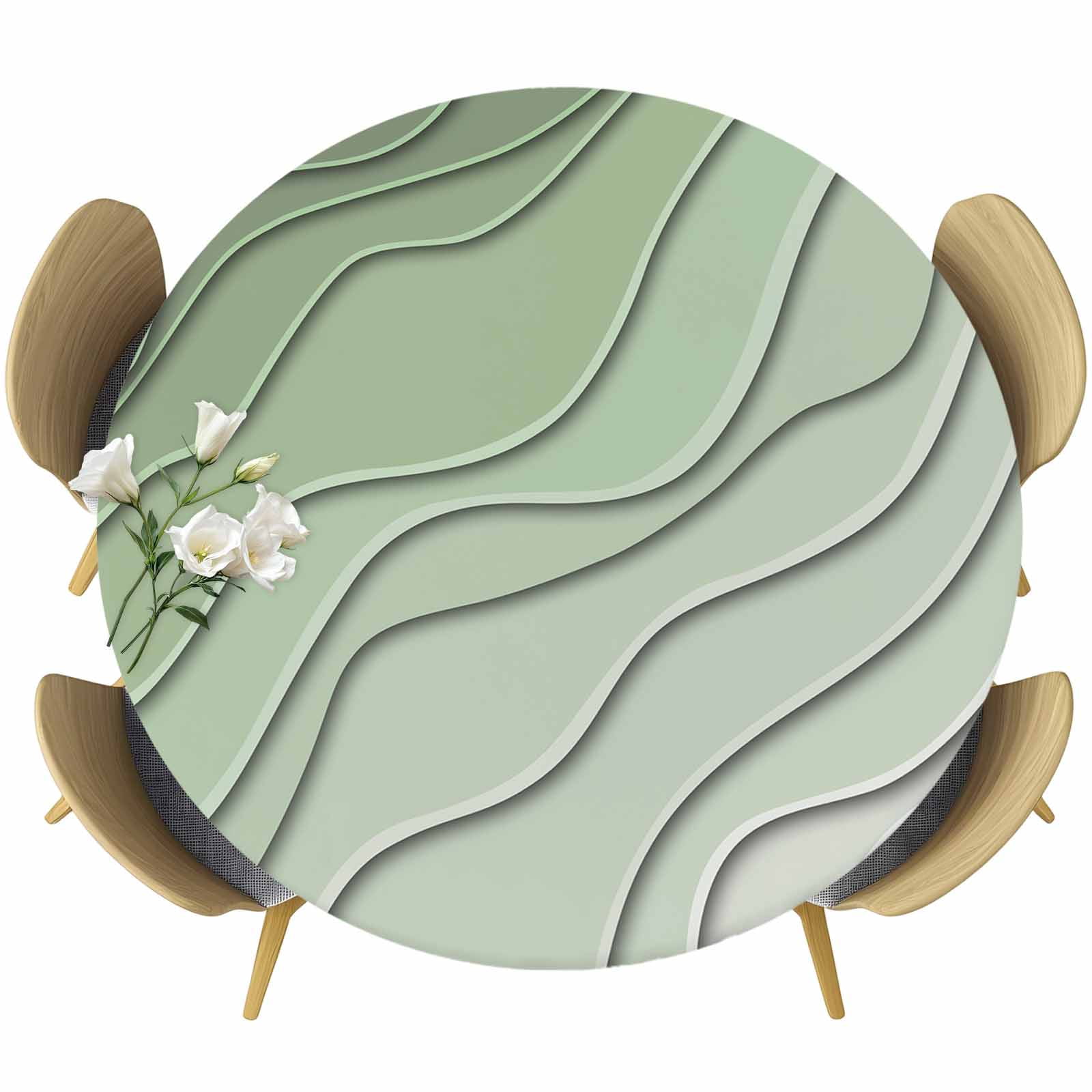 Sage Green Round Fitted Table Cover Ombre Stripes Geometric Color ...