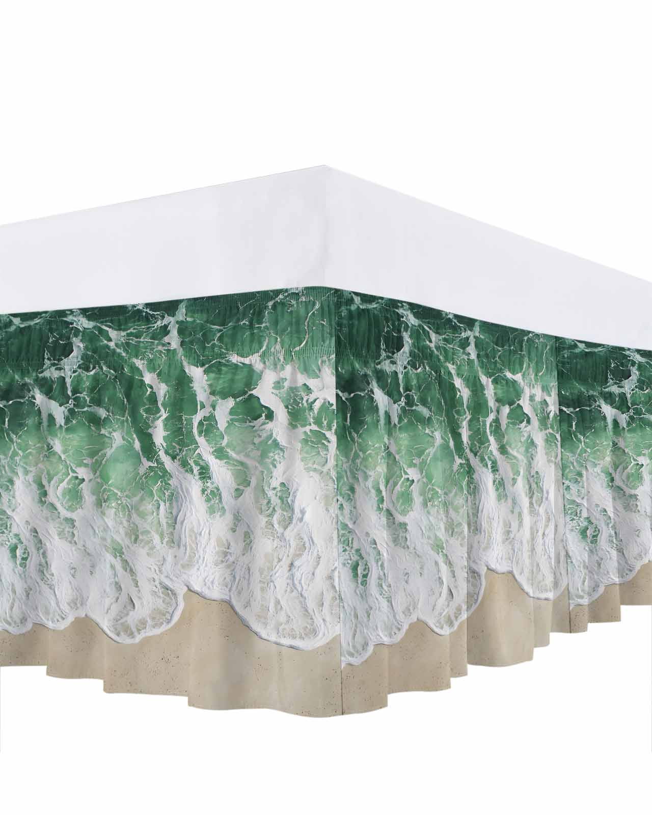 Sage Green Ruffle Bed Skirt King Size Ocean Wave Coastal Beach Seaside ...