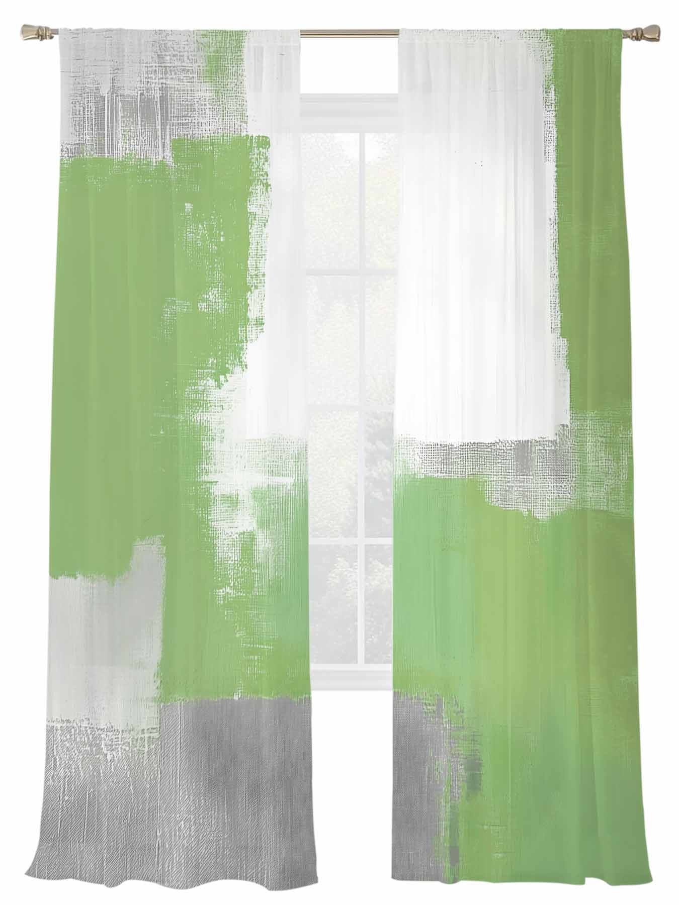 Sage Green Sheer Curtains 2 Panels Set Gray Graffiti Color Blocks ...