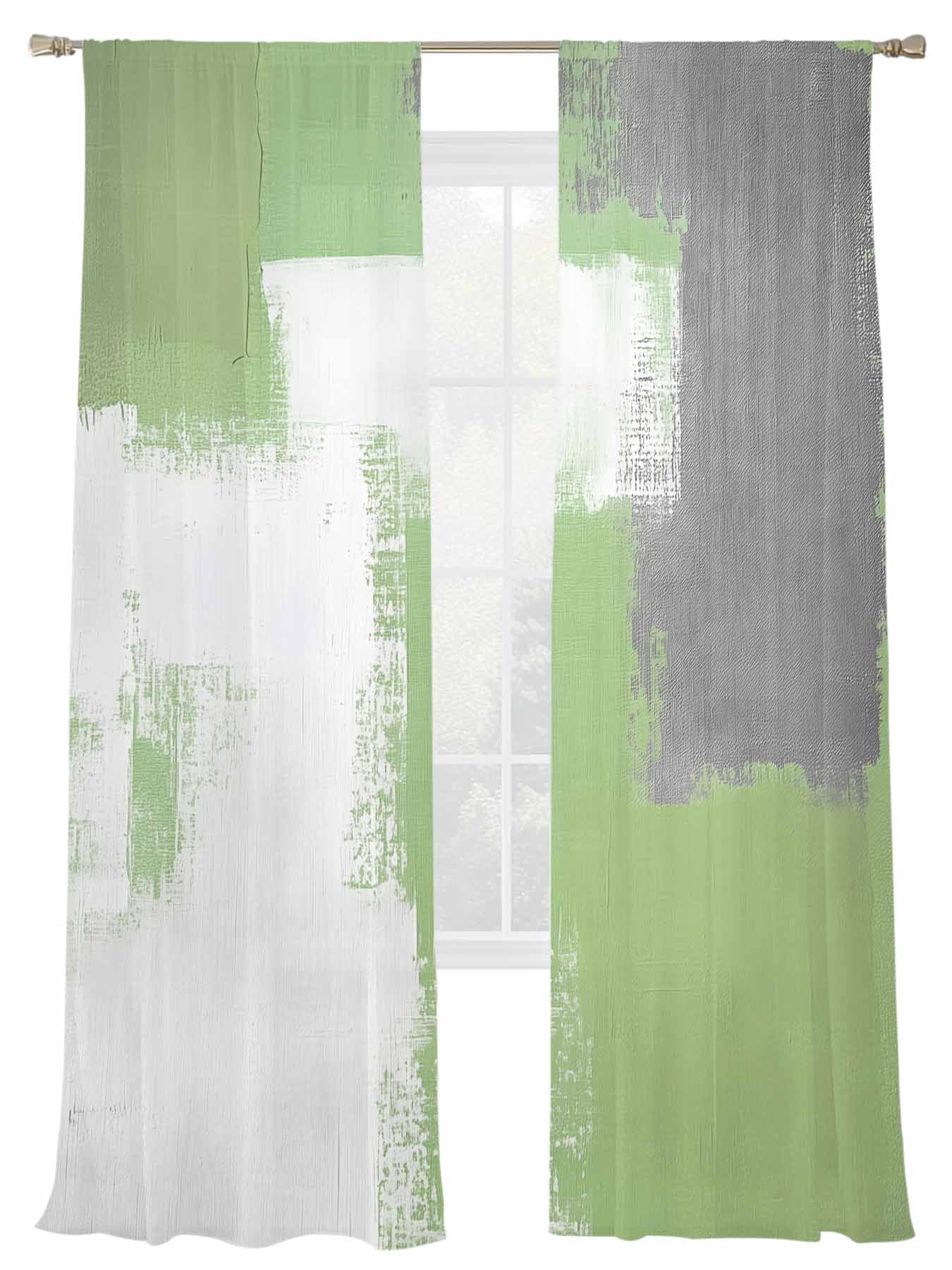 Sage Green Sheer Curtains 2 Panels Set Grey Graffiti Modern Geometric ...