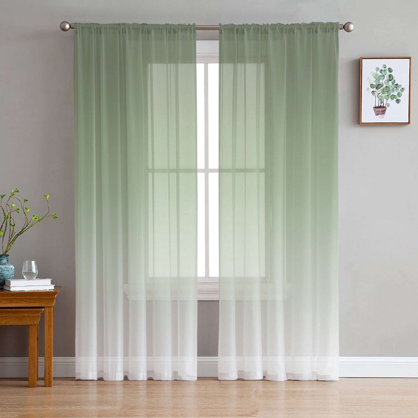 Sage Green Sheer Curtains 63 Inch Length 2 Panels Set for Living Room ...
