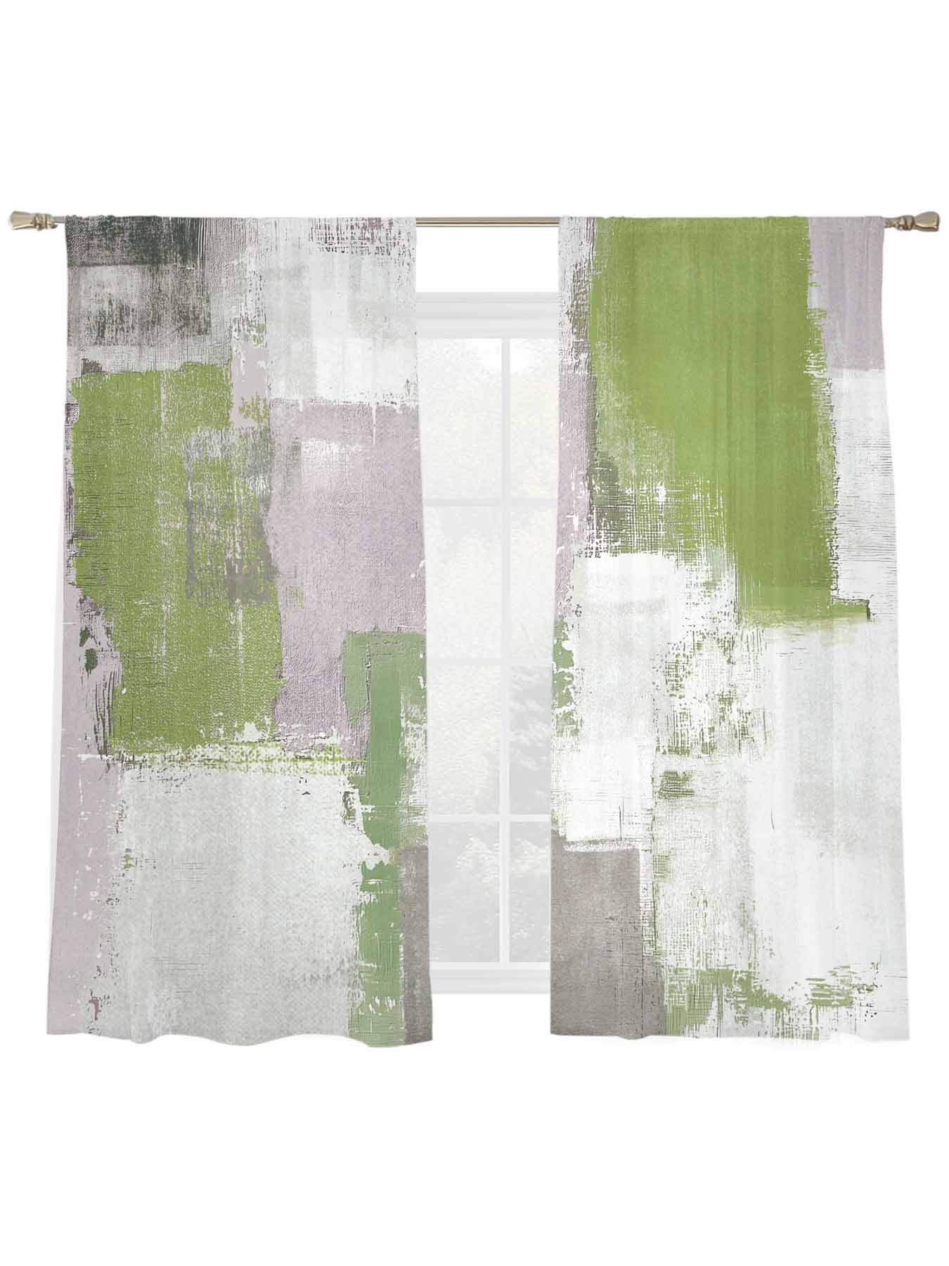 Sage Green Sheer Curtains 63 Inch Length 2 Panels Set, Semi Transparent ...