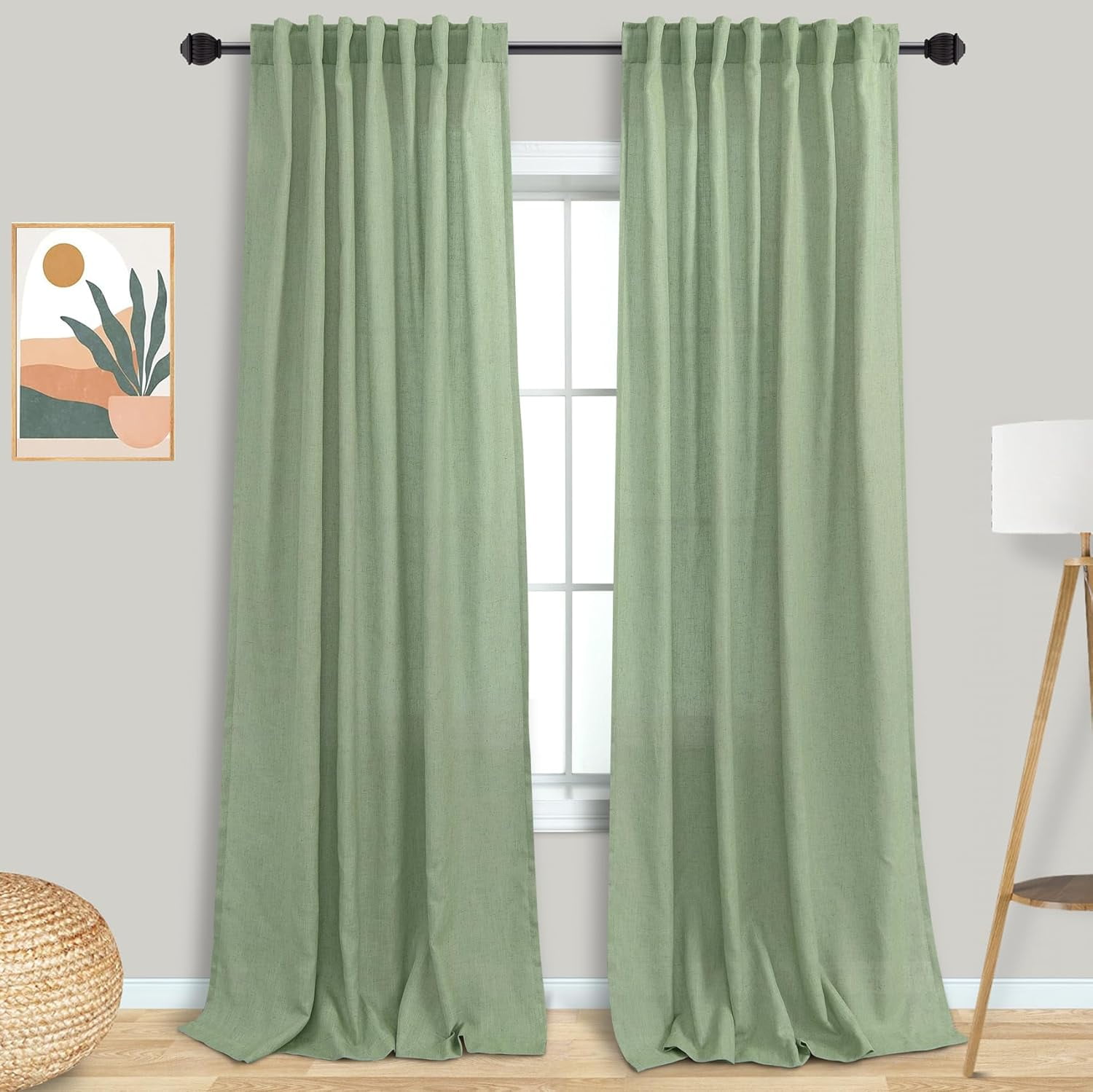 Sage Green Sheer Curtains 96 Inches Long,Light Weight Linen Decorative ...