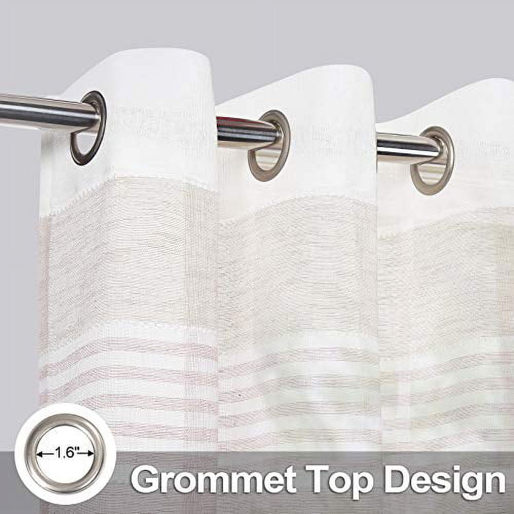 Sage Green Sheer Curtains, Room Decorative Splicing Stripe Voile ...
