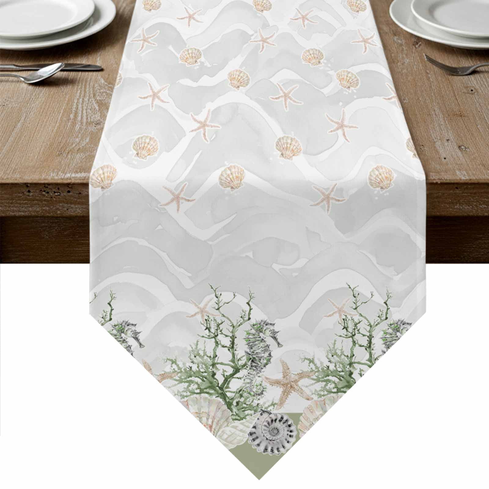 Sage Green Shell Table Runner Linen Burlap Table Runner 72 Inches Long ...