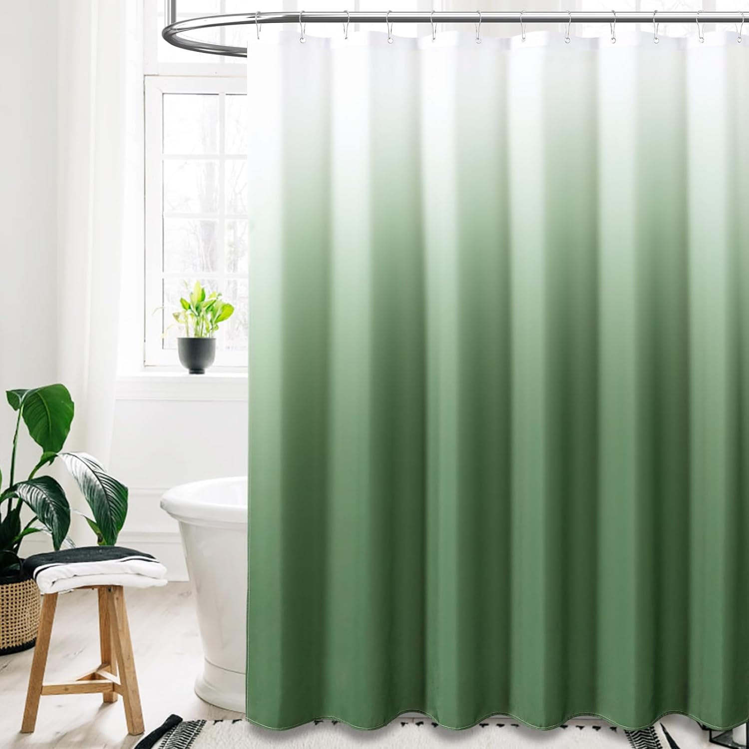 Sage Green Shower Curtain - Ombre Linen Textured Heavy Duty Fabric ...