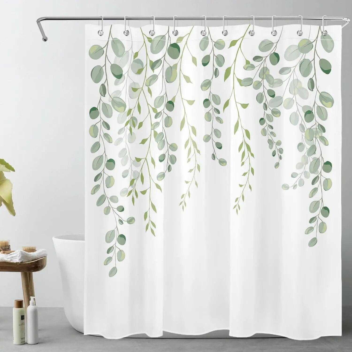 Sage Green Shower Curtain Plant Botanical Eucalyptus Leaf Watercolor