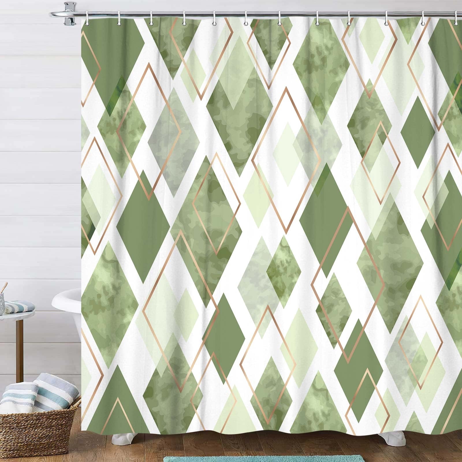 Geometric Shower Curtain Green