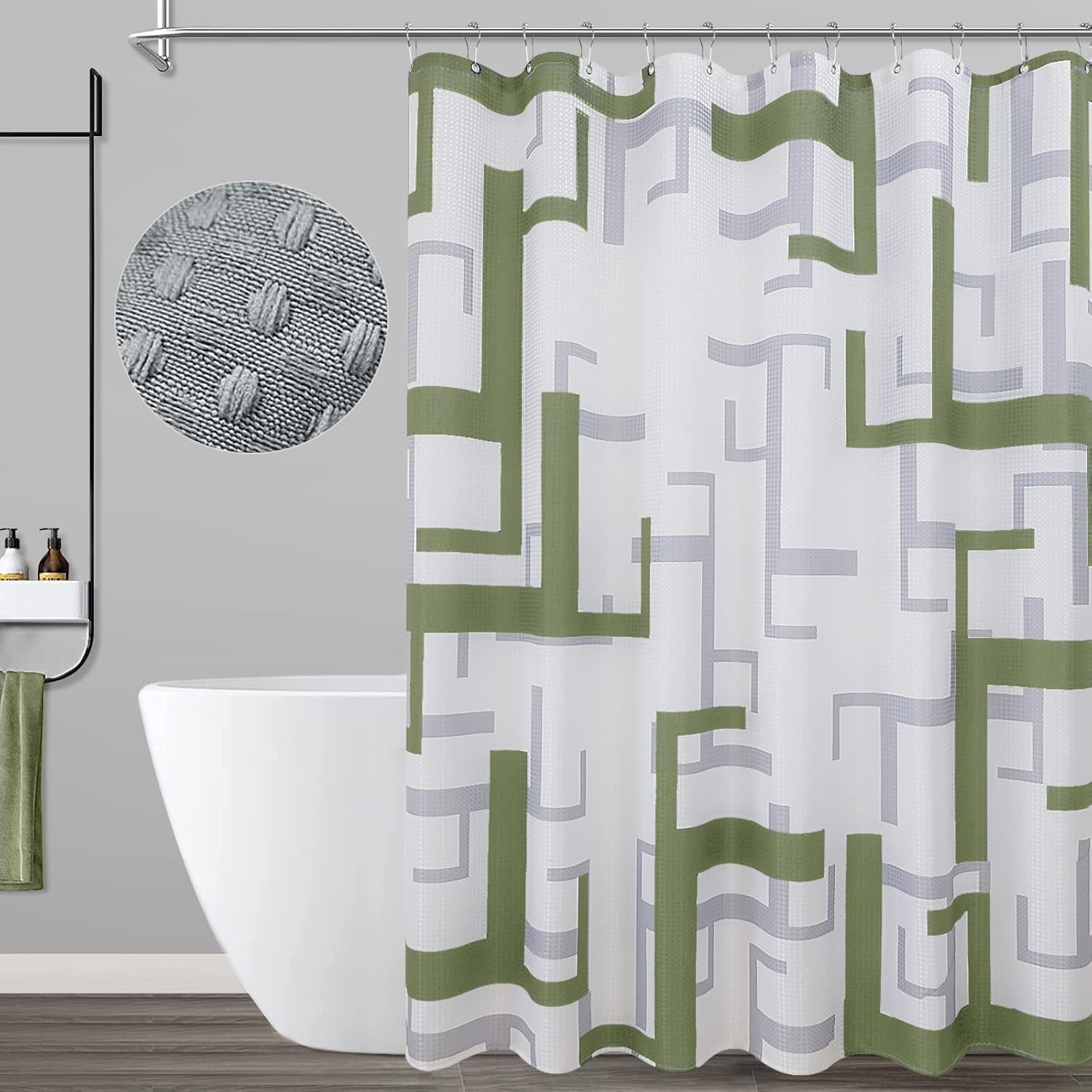 Sage Green Shower Curtains for Bathroom Grey and White Modern Geometric ...