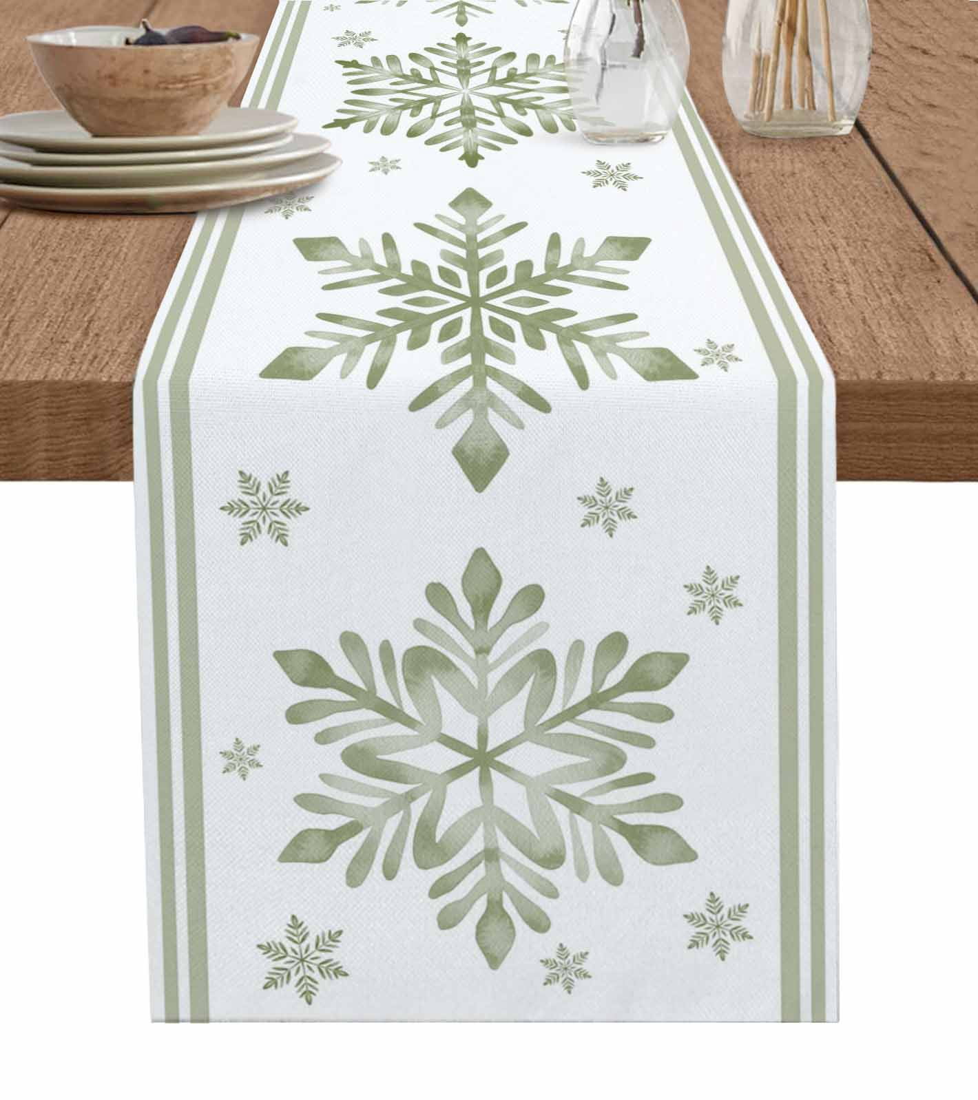 Sage Green Snowflake Christmas Table Runner 72 Inches, Xmas Abstract ...