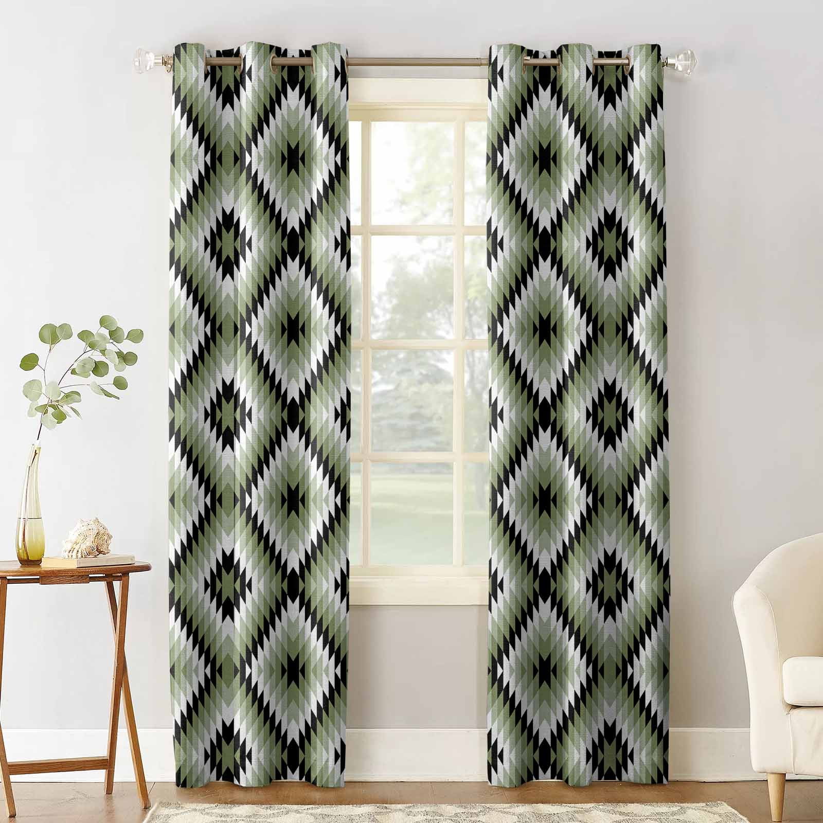 Sage Green Southwest Aztec Blackout Curtains 96 Inches Length, Boho ...