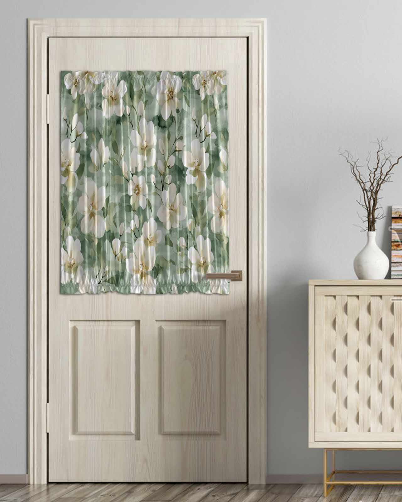 Sage Green Spring Floral Blackout Door Curtains for French, Glass,Front ...