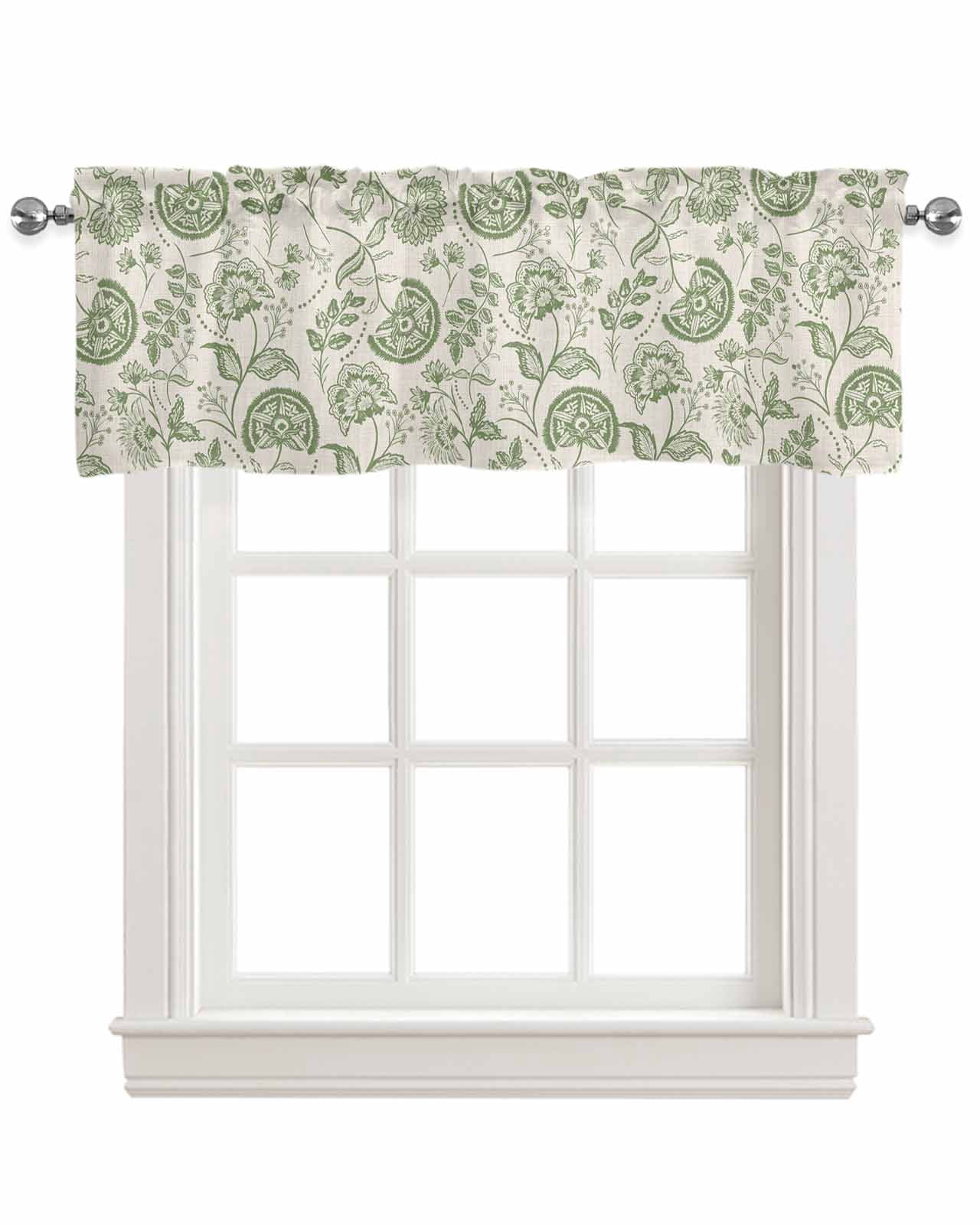 Sage Green Spring Floral Kitchen Valances for Windows Farmhouse Linen ...