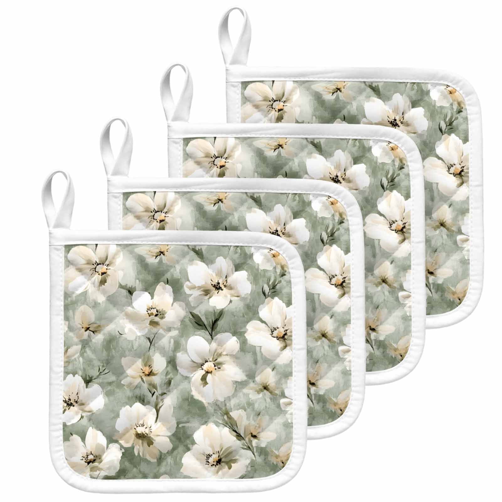 Sage Green Spring Floral Pot Holders for Kitchen Heatproof Potholder, 4 ...