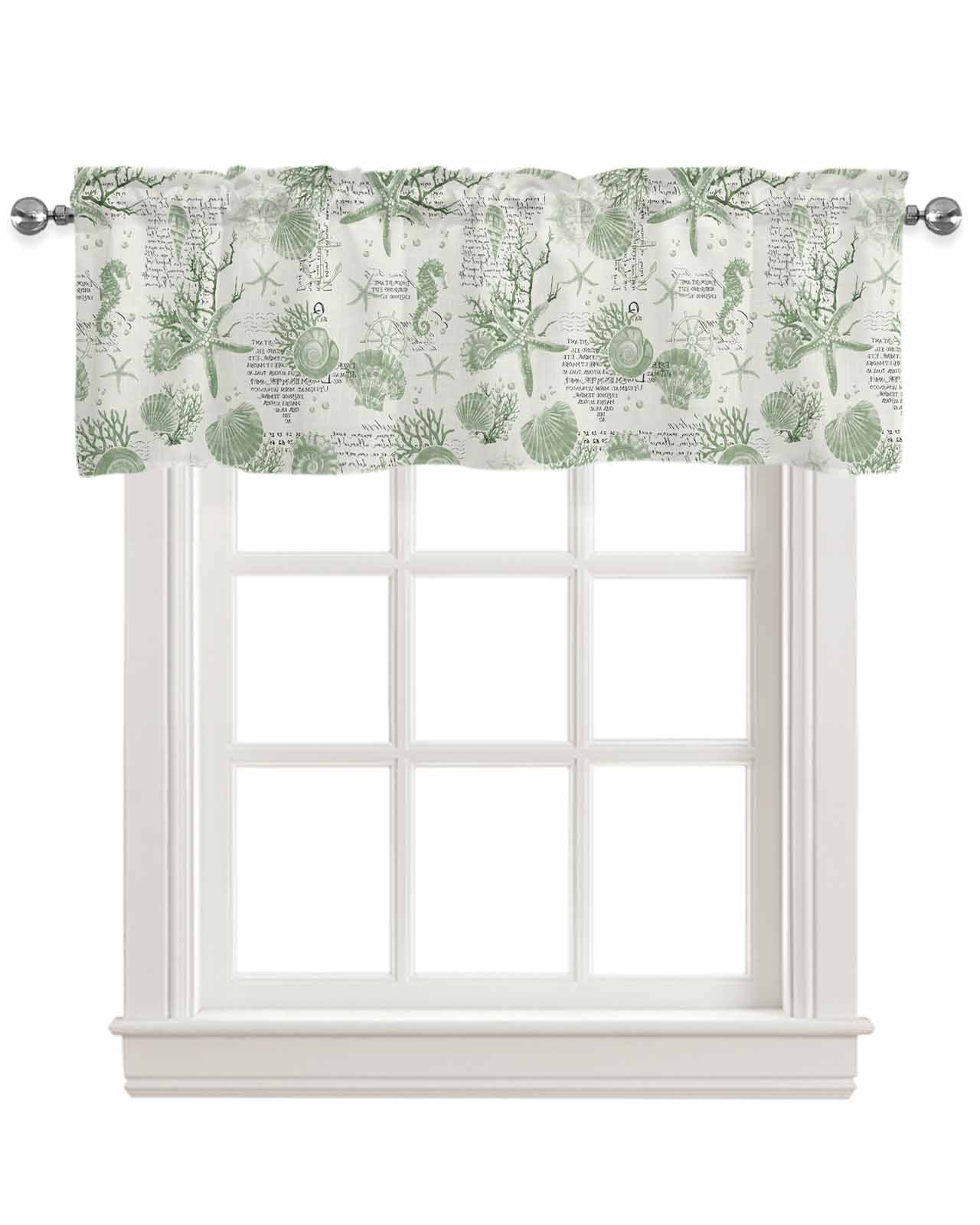 Sage Green Starfish Kitchen Valances for Windows Farmhouse Linen Window ...