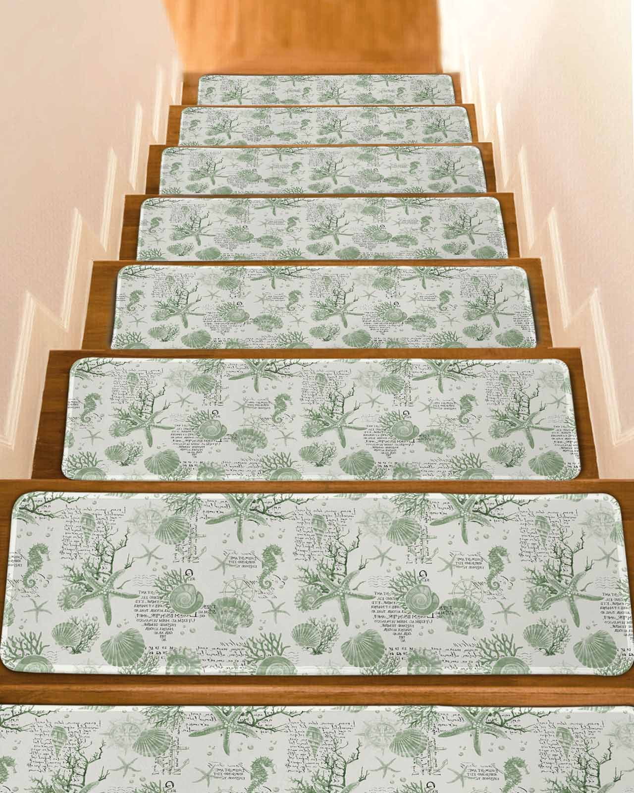 Sage Green Starfish Stair Treads for Wooden Steps Indoor Runner Rug ...
