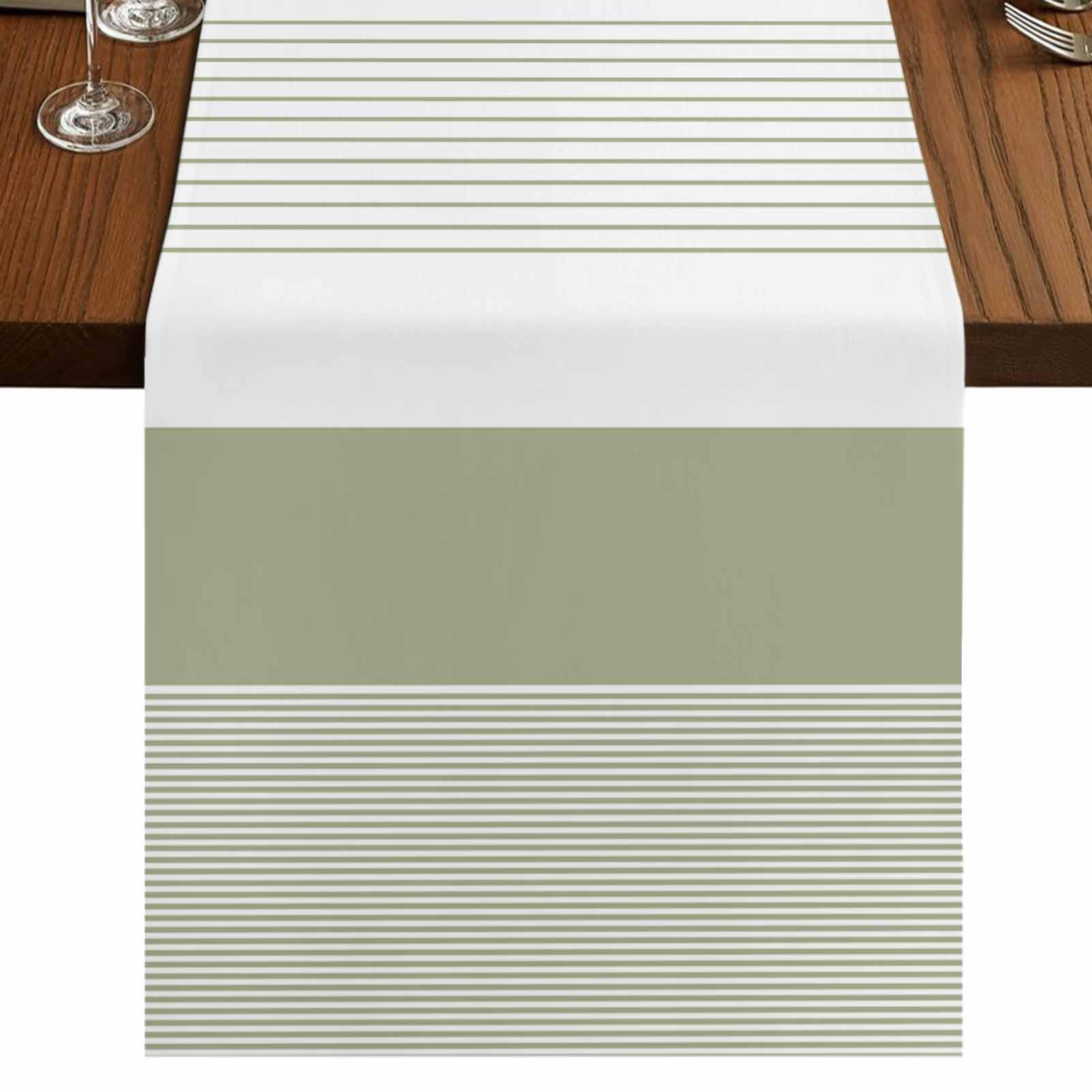 Sage Green Stripe 108 Inch Table Runner, Modern Rustic Horizontal Green ...