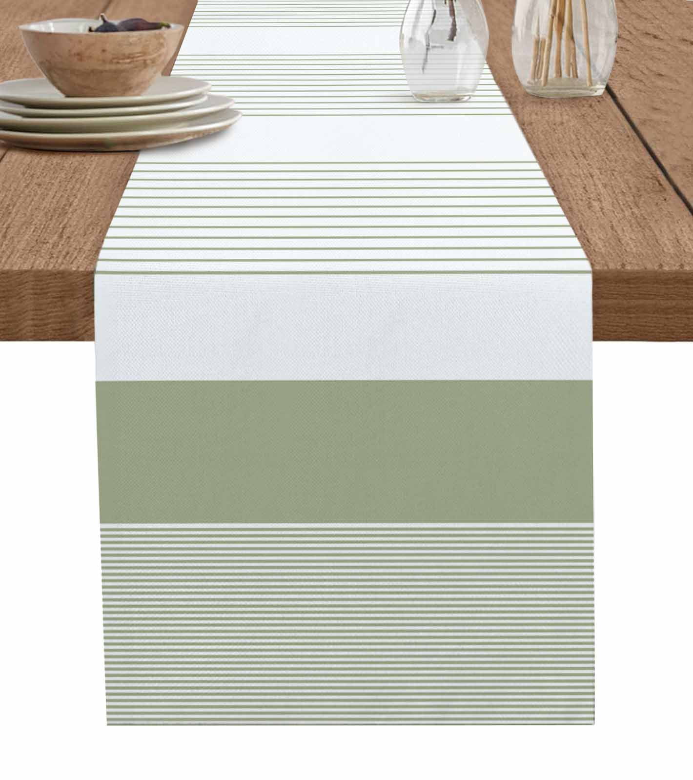 Sage Green Stripe Burlap Cotton Table Runner 13x48 Inches Long, Modern ...